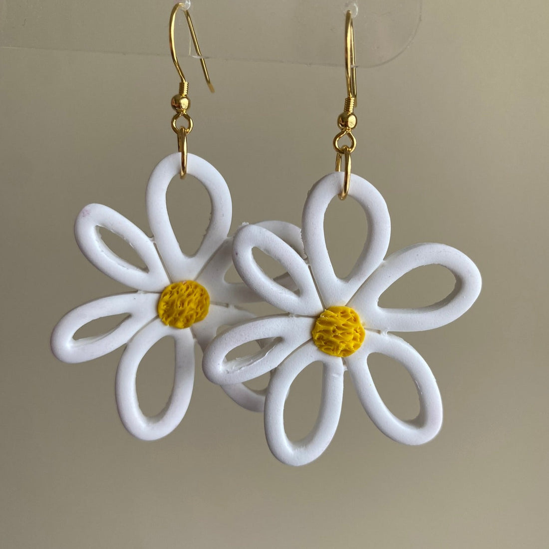 White Daisy Flower Polymer Clay Dangle Earrings | Handmade in Charlotte ...