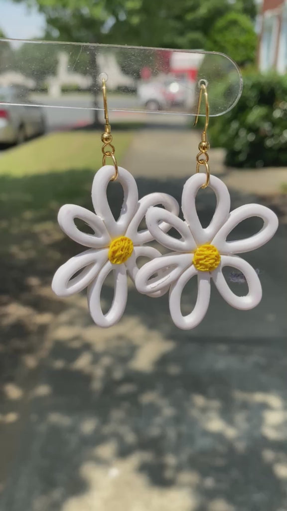 White Daisy Flower Polymer Clay Dangle Earrings | Handmade in Charlotte ...